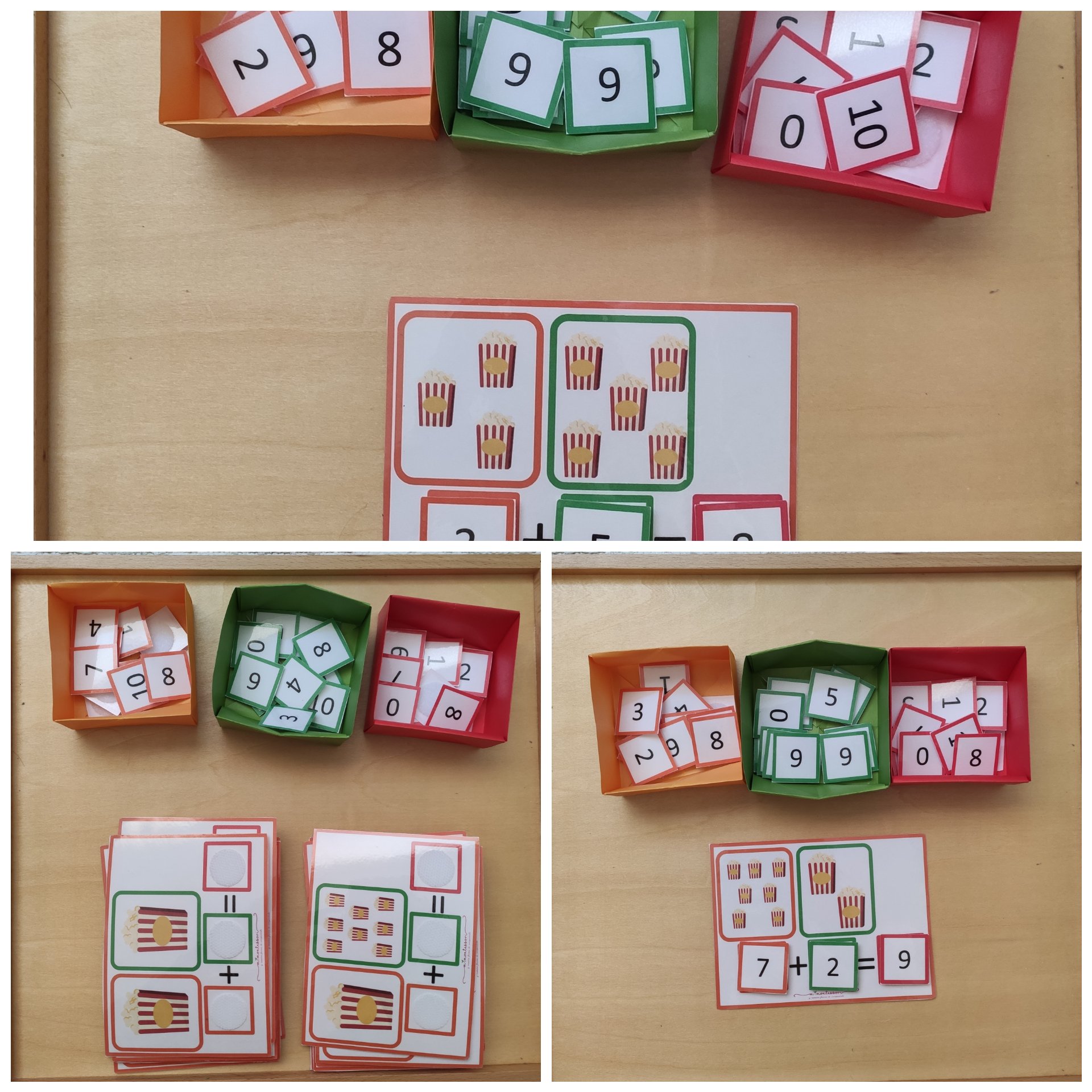 Tarjetas para sumar con palomitas – MiMontessori